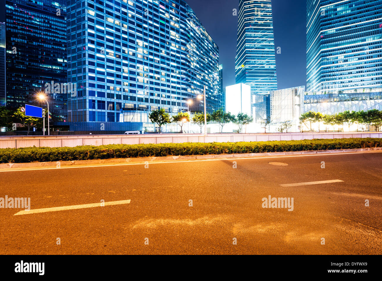 the light trails on the modern building background in shanghai china ...