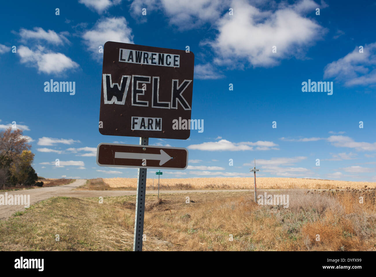 USA, North Dakota, Strasburg, sign to the birthplace of bandleader ...