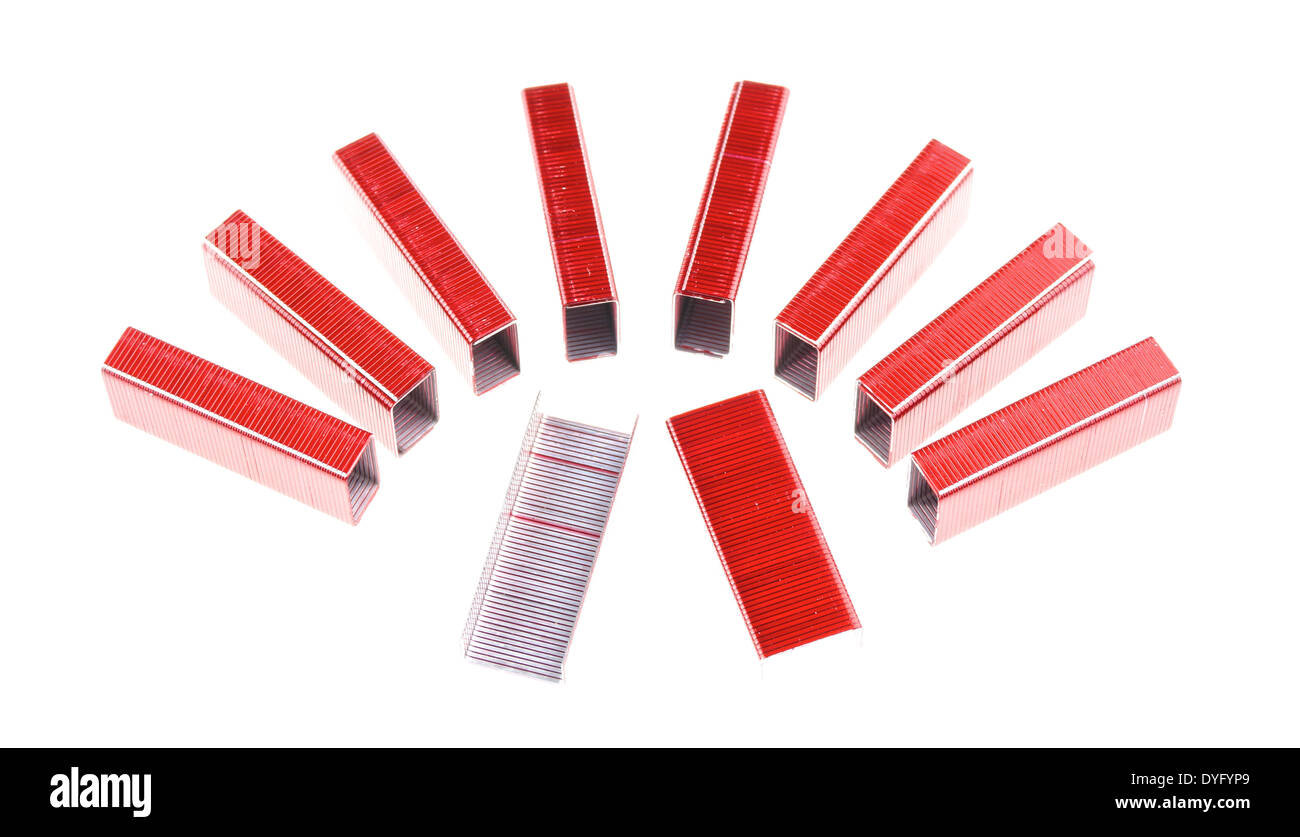 Red and silver staple put as semicircle isolated with white background ...