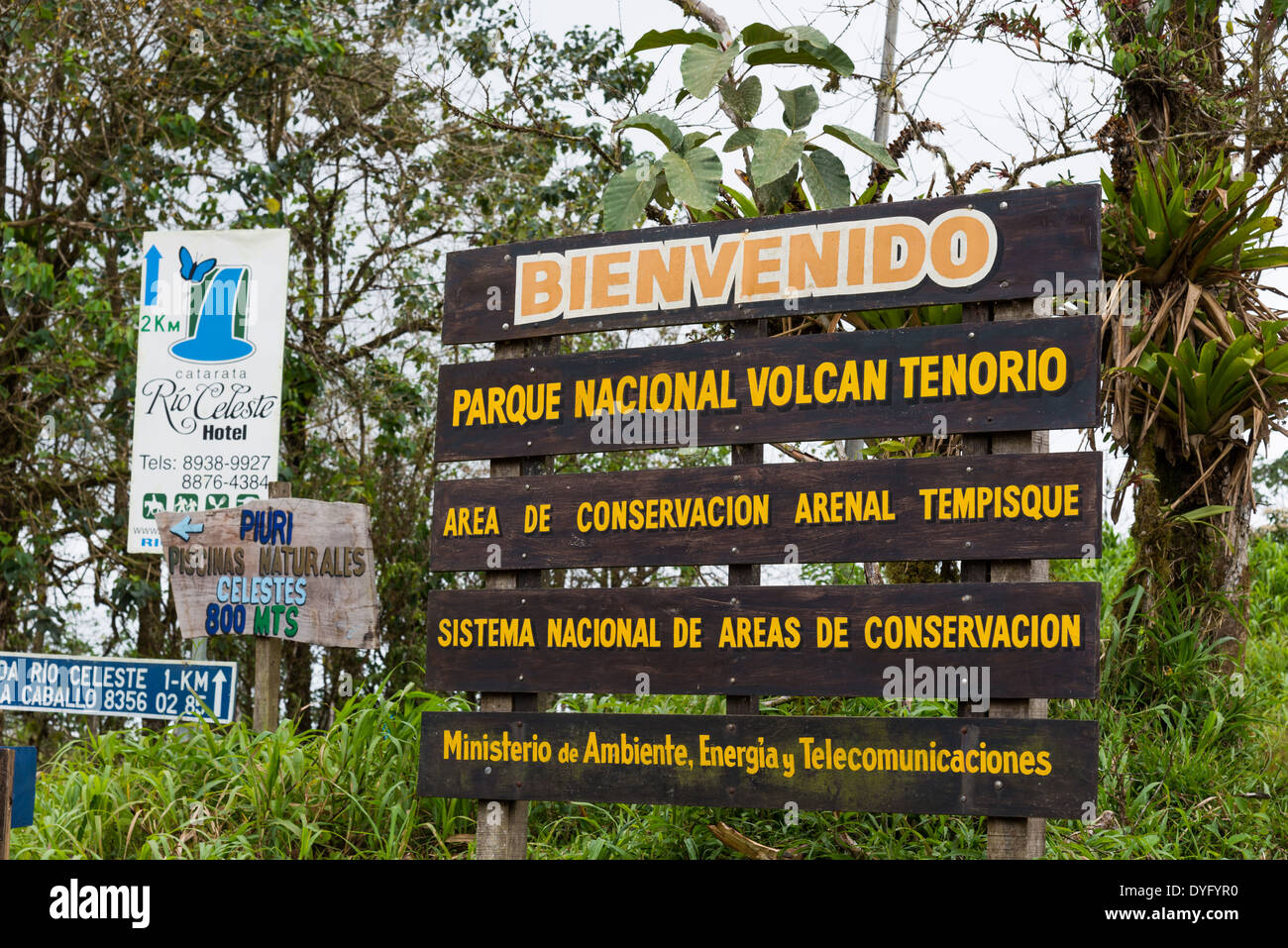 Welcome sign at the Tenorio Volcano National Park. Costa Rica Stock ...