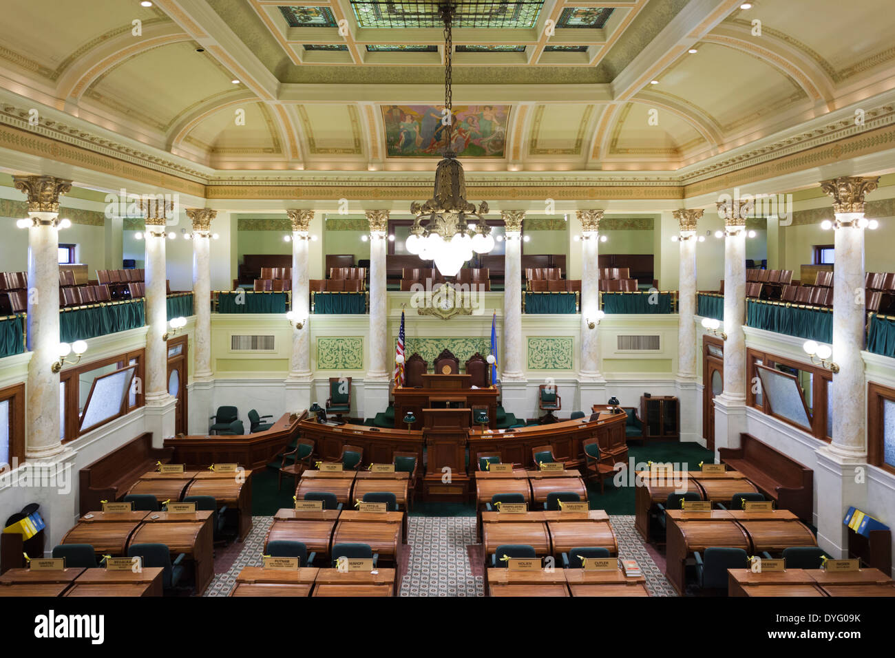 USA, South Dakota, Pierre, South Dakota State Capitol, Senate Chamber ...