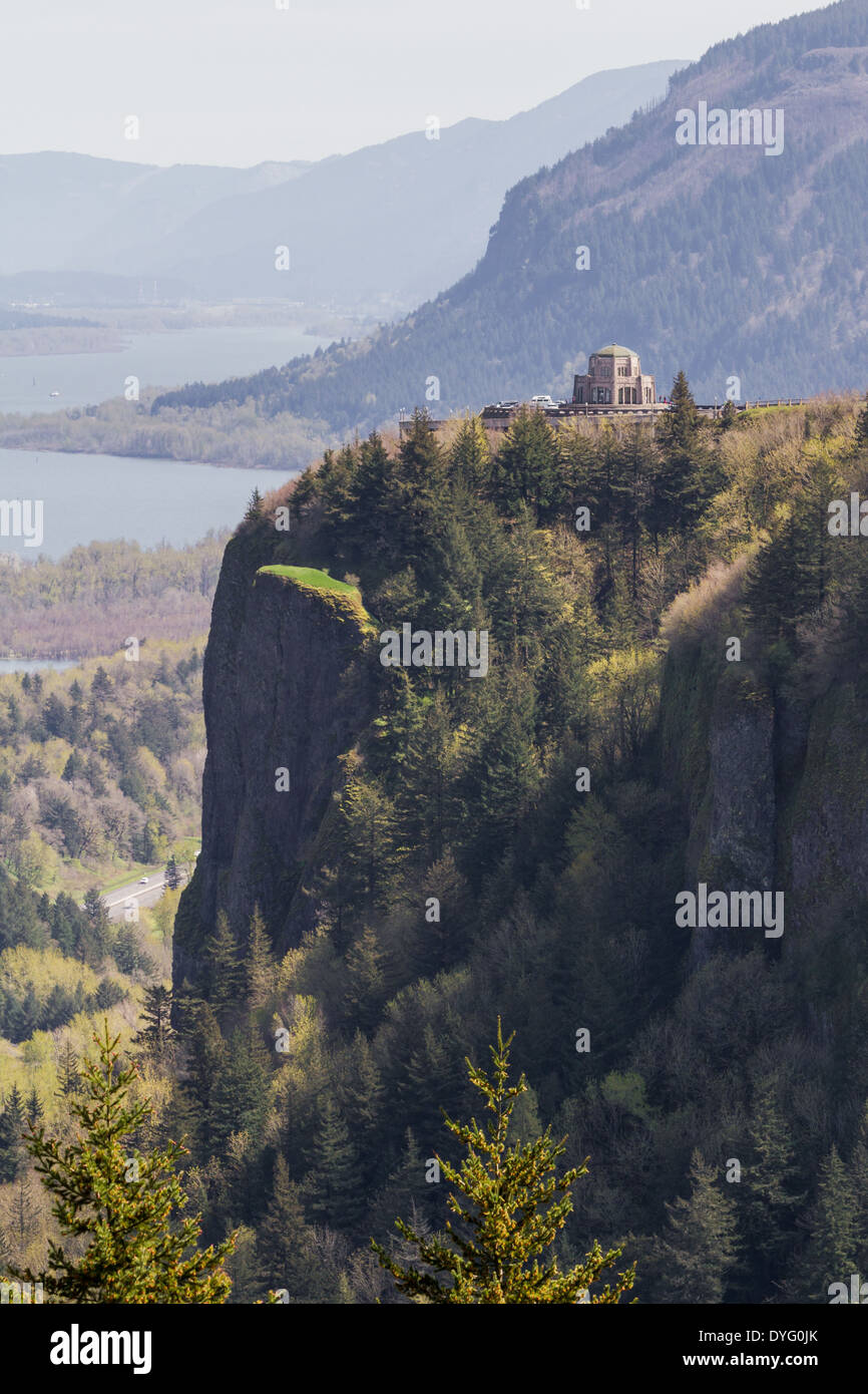 Oregon landscape with the Columbia River Gorge and vista house in early ...
