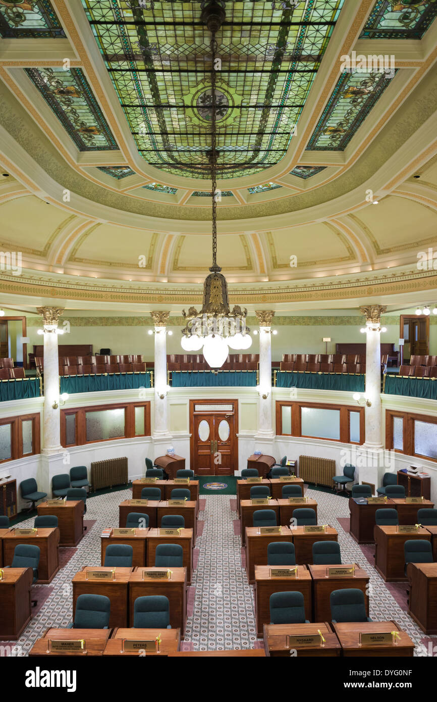 USA, South Dakota, Pierre, South Dakota State Capitol, Senate Chamber ...