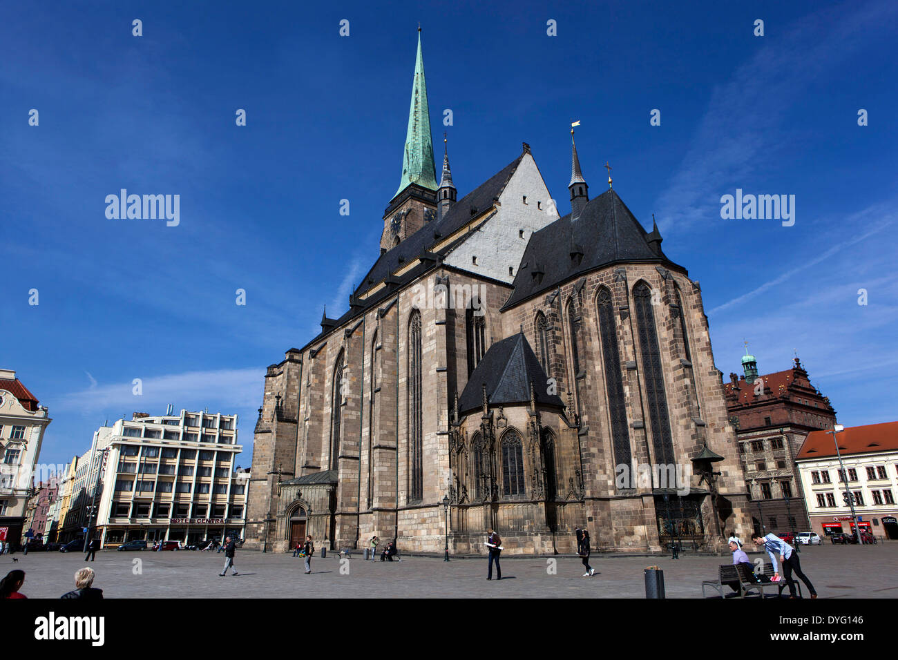 Plzen, Pilsen, Republic square, Cathedral of St. Bartholomew, medieval ...