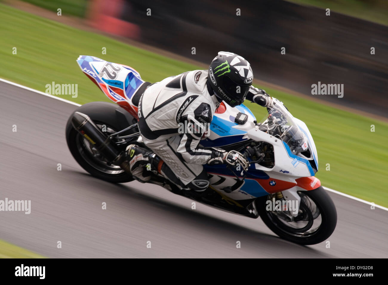 BMW s1000rr leaning into a corner at oulton park race circuit Stock ...