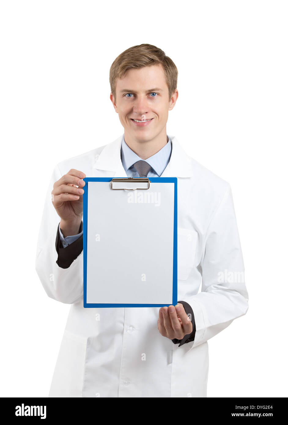 doctor holding a blank clipboard isolated on white background Stock ...