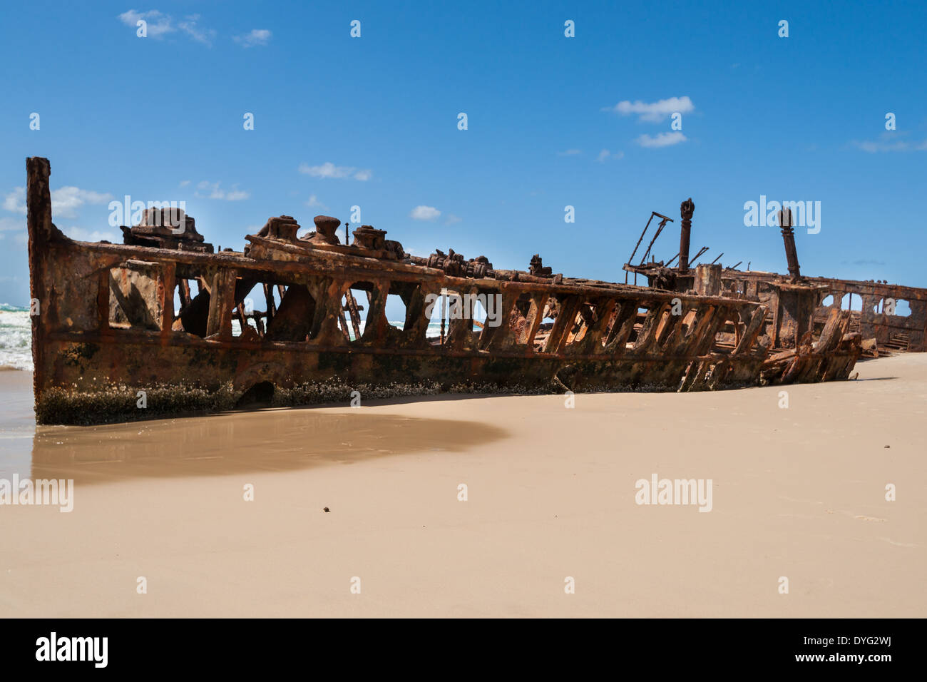 Shipwreck, the Maheno, at the inter-tidal area on the beach where she ...