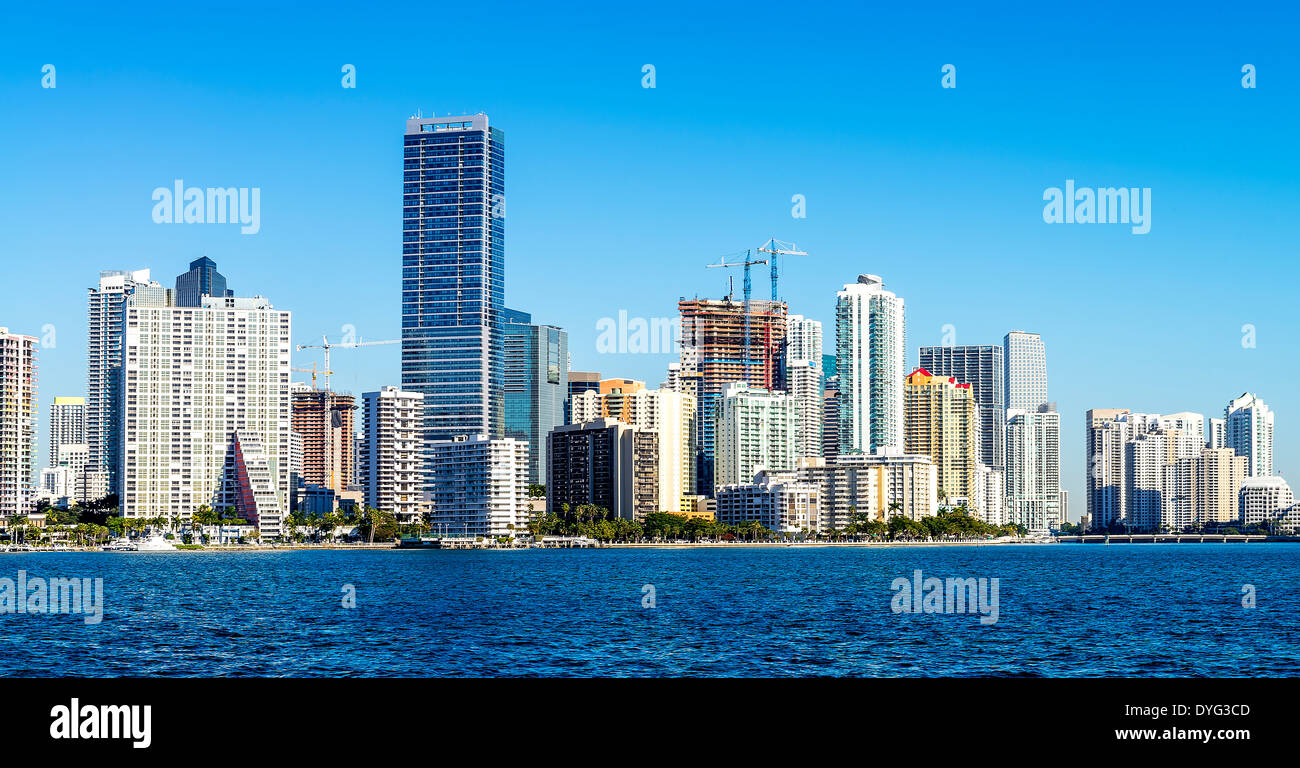 Miami Downtown skyline in daytime with Biscayne Bay Stock Photo - Alamy