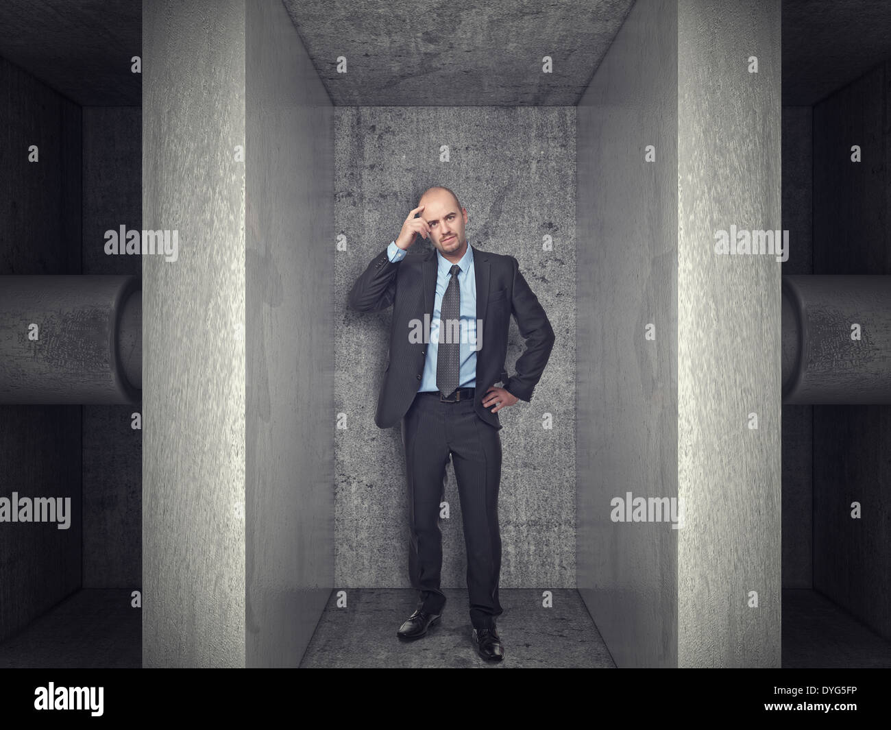 thinking man and power press Stock Photo - Alamy