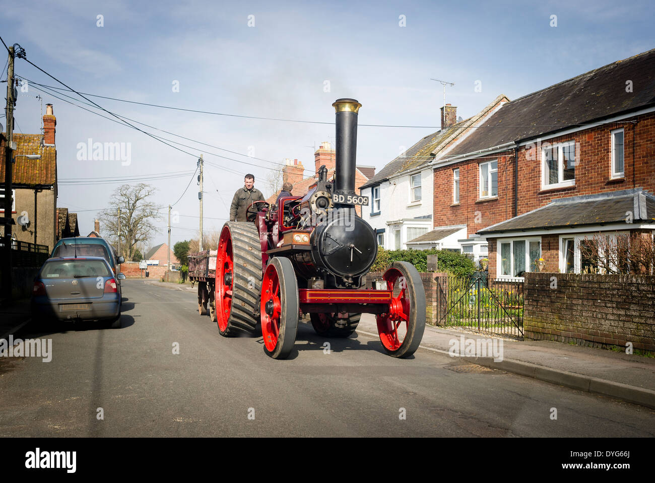 Old Marshall steam traction engine driving through Rowde village near ...