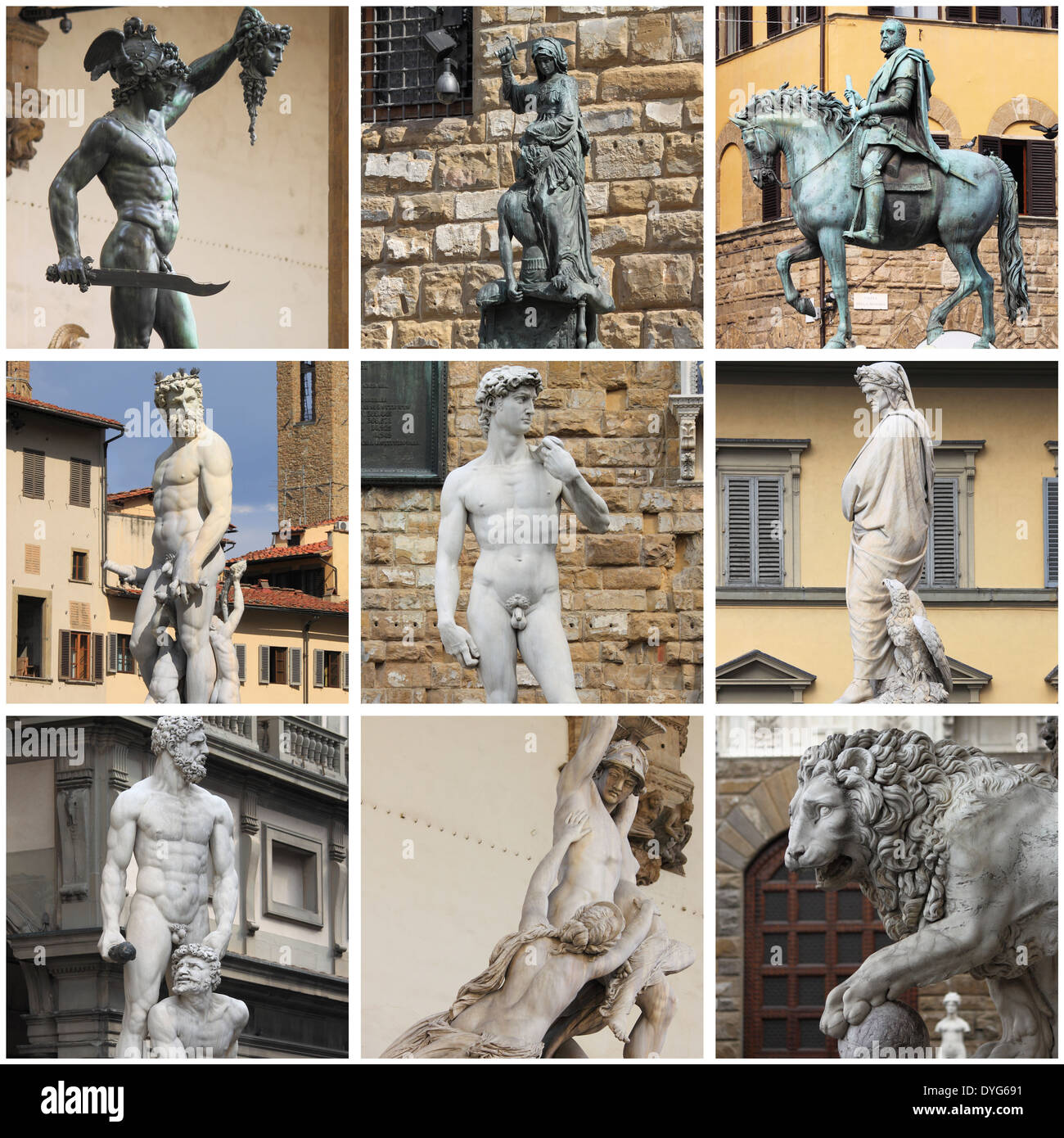 Collage of renaissance statues in Florence, Italy Stock Photo - Alamy