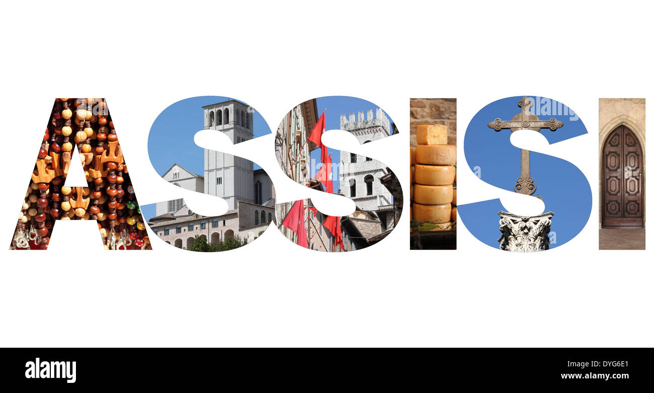 Assisi text written with pictures of landmarks Stock Photo - Alamy