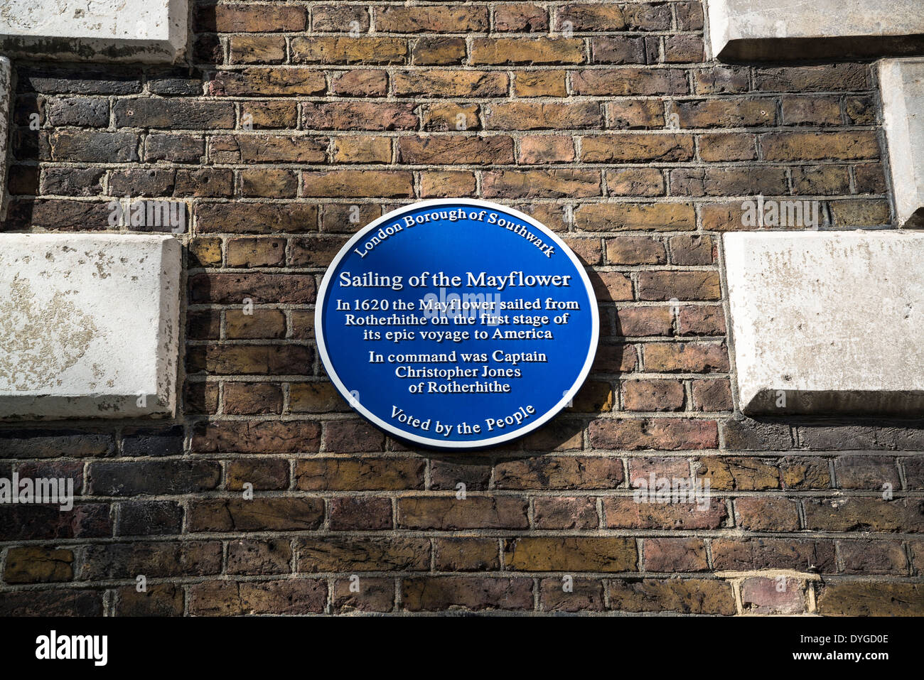 Blue plaque Sailing of the Mayflower in Rotherhithe, London, UK Stock ...