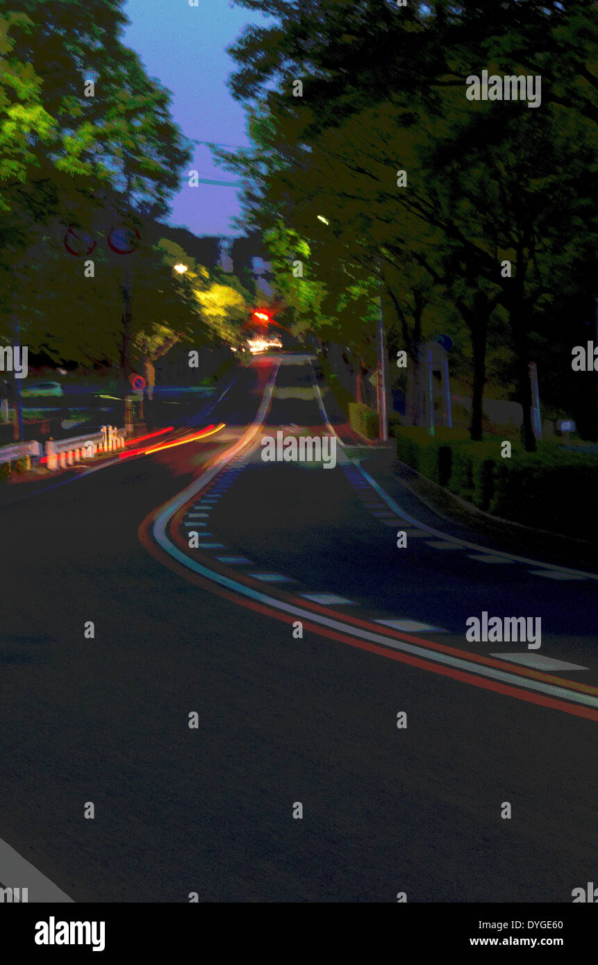 Driving in the Japanese countryside at night Stock Photo - Alamy