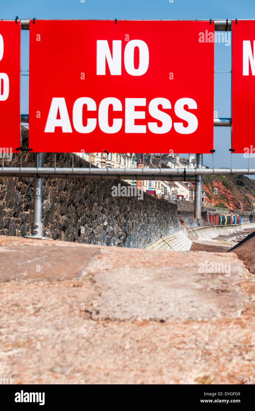 No access warning sign preventing access to the damaged seawall at ...