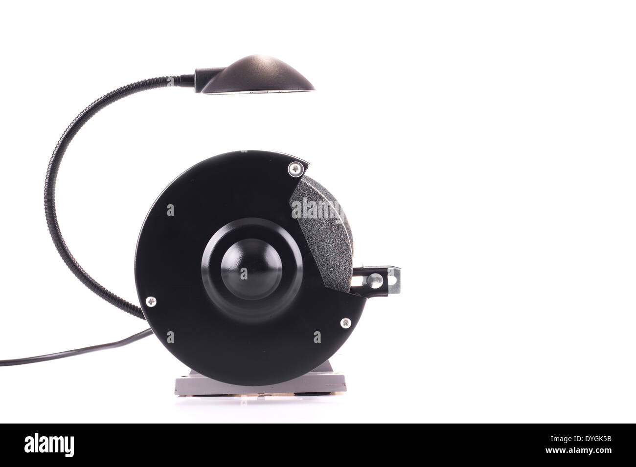 Bench grinder with lamp isolated on white, side view Stock Photo - Alamy