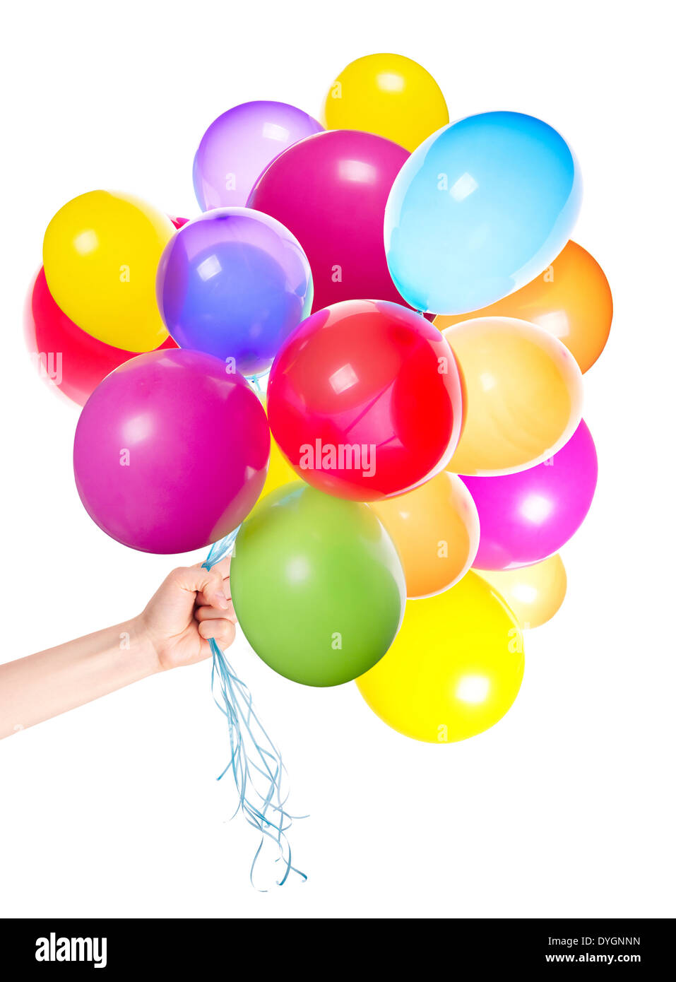 human hand gives flying balloons isolated. Holiday background Stock ...
