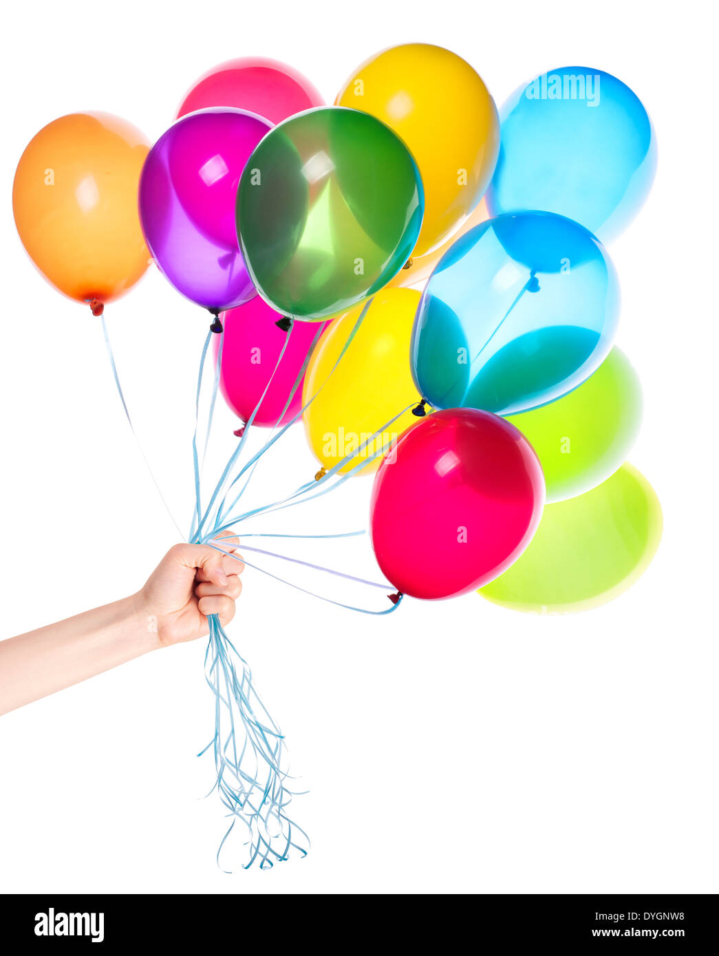 human hand gives flying balloons isolated. Holiday background Stock ...