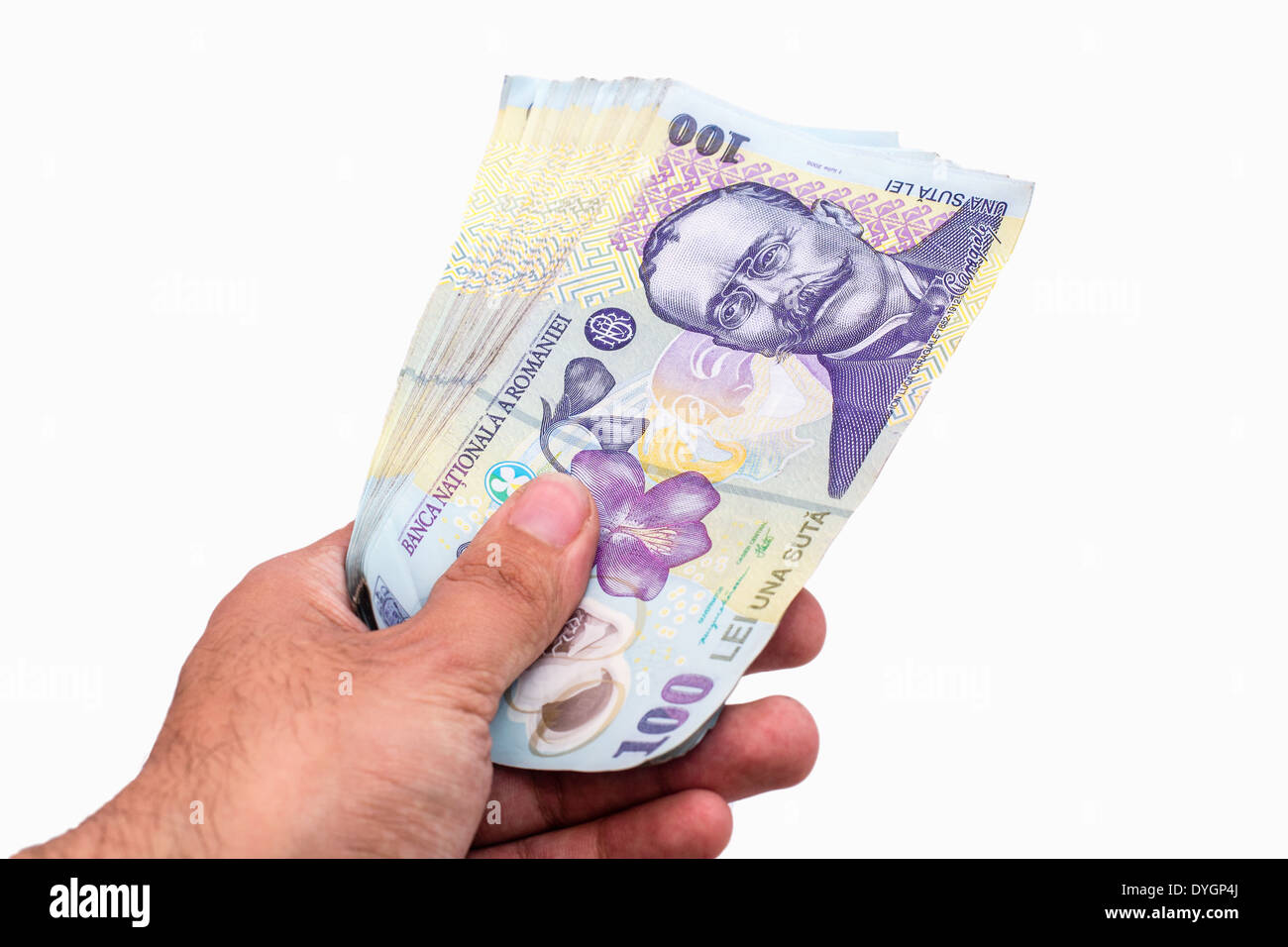 Stack of Romanian Lei held in the hand Stock Photo - Alamy