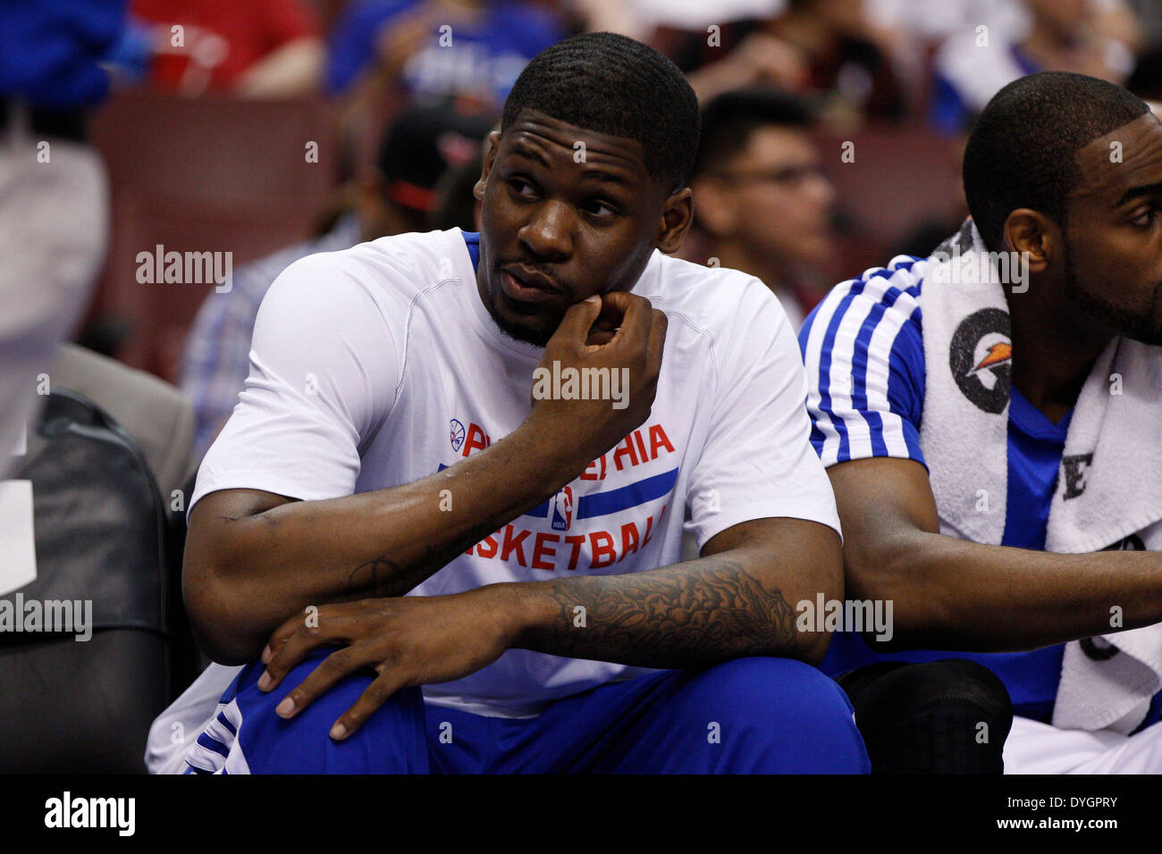 April 14, 2014: Philadelphia 76ers guard Adonis Thomas (7) looks on ...