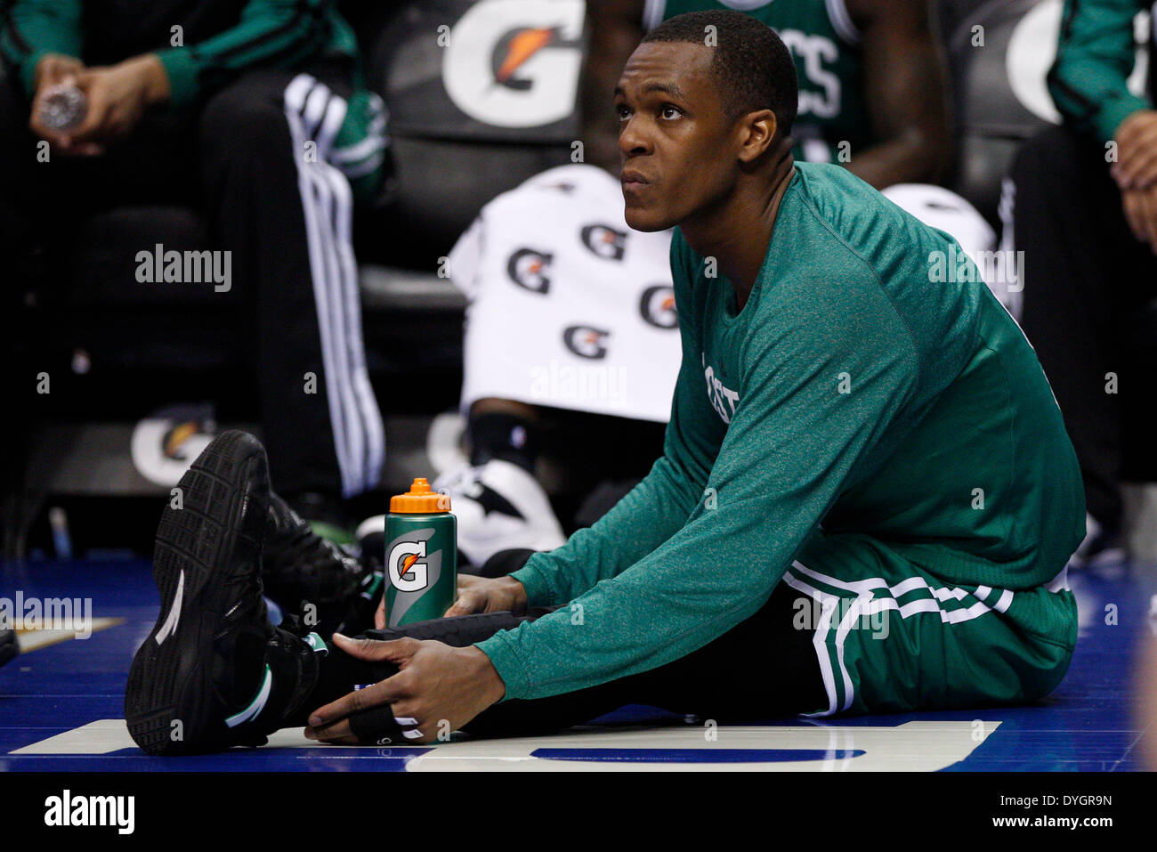 April 14, 2014: Boston Celtics guard Rajon Rondo (9) stretches during ...