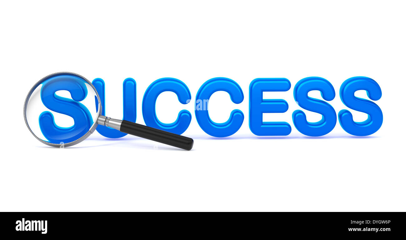 Success - Blue 3D Word Through a Magnifying Glass on White Background ...