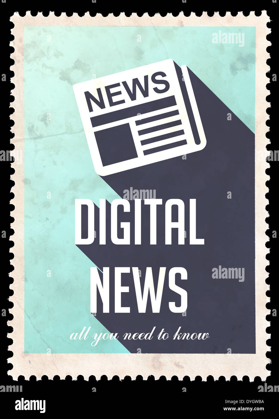 Digital News on Blue Background. Vintage Concept in Flat Design with ...