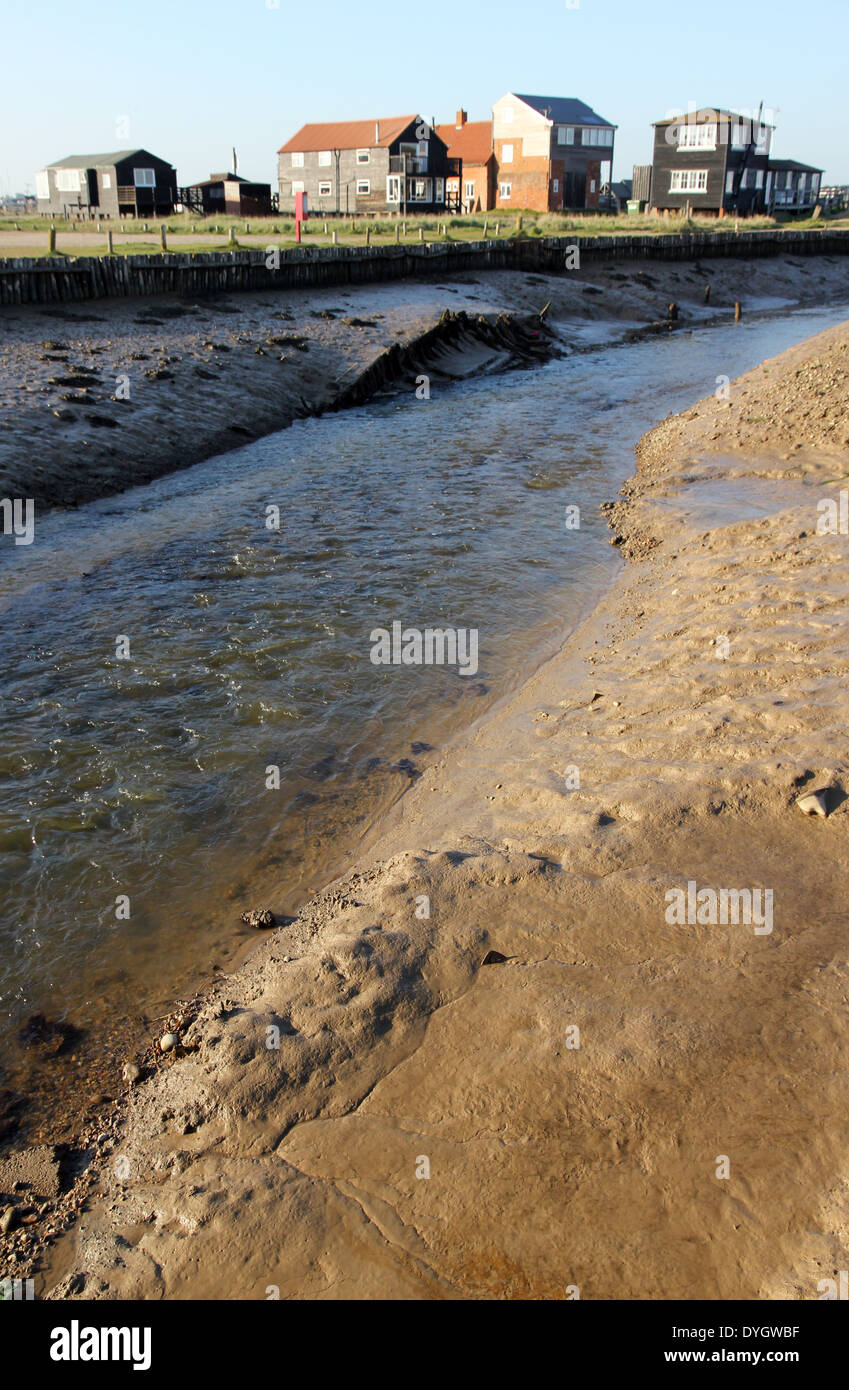 Ferry Road Walberswick viewed from across Dunwich River towards River ...