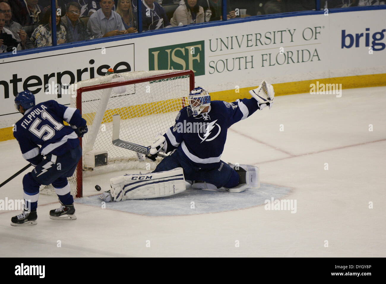 Tampa, Florida, USA. 16th Apr, 2014. DOUGLAS R. CLIFFORD.Tampa Bay Lightning goalie Anders ...