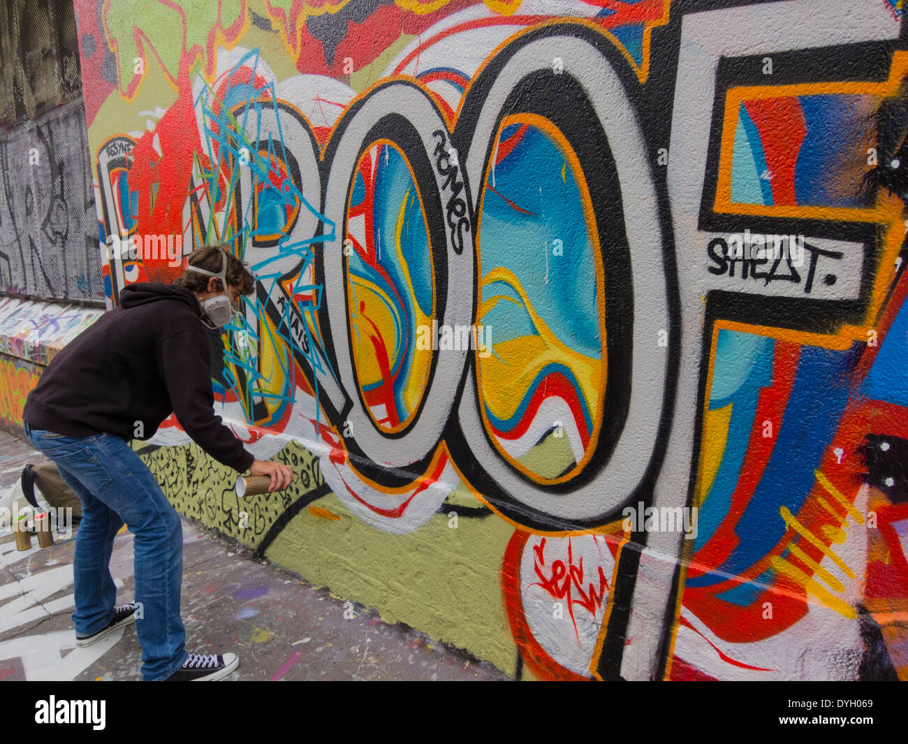 Paris, France, Young French Graffitti Artist Spray Painting Wall on ...