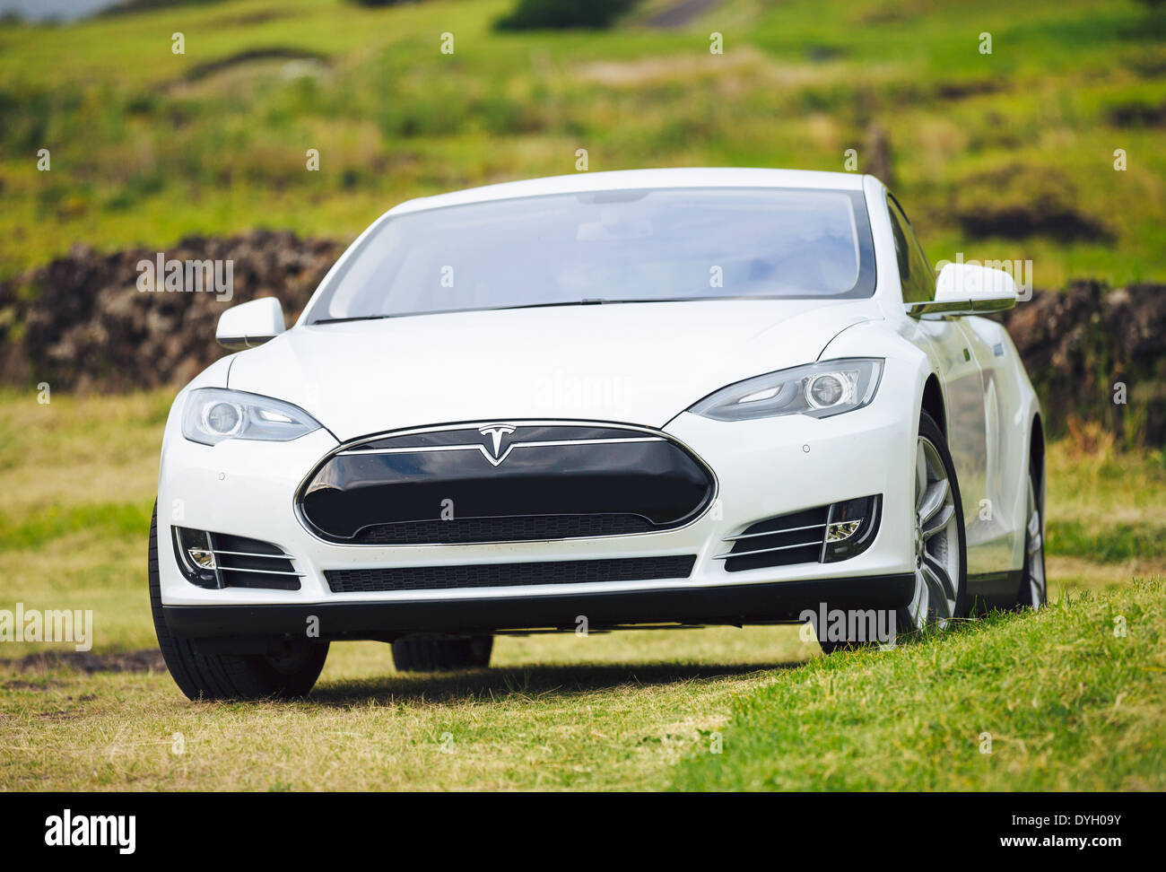 Tesla Motors model S sedan electric car on country road Stock Photo - Alamy