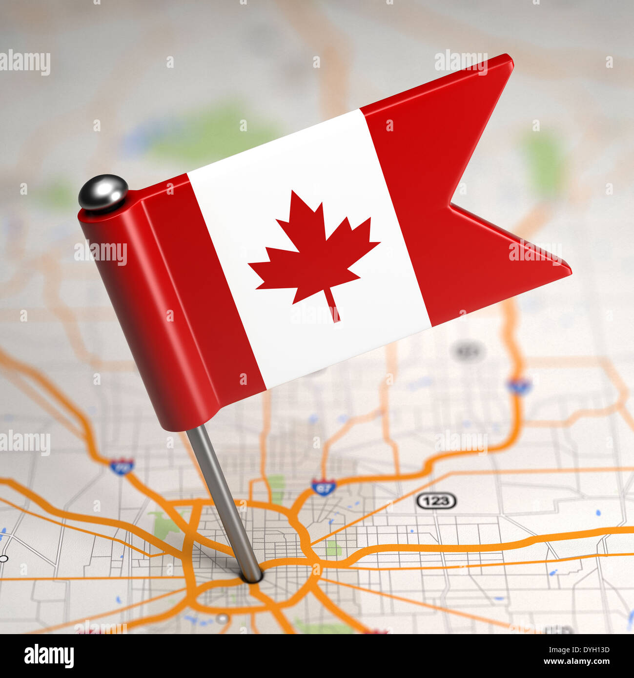 Canada Small Flag on a Map Background Stock Photo - Alamy