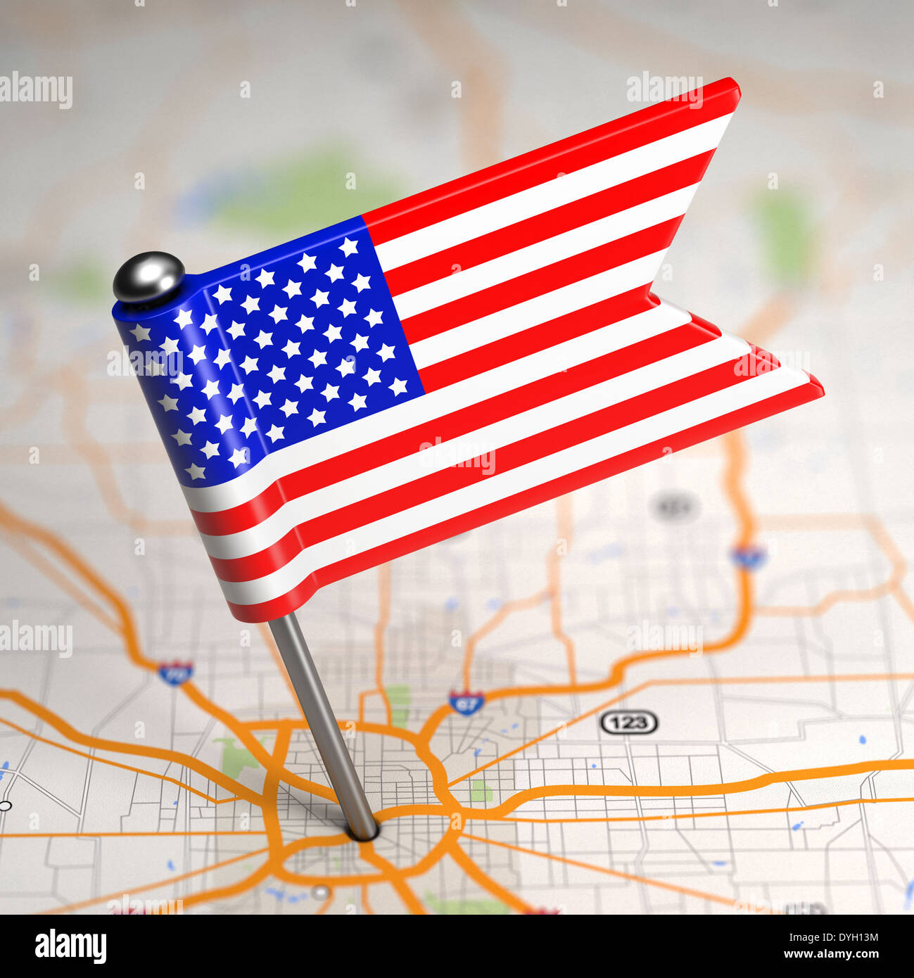 United States of America Small Flag on a Map Background Stock Photo - Alamy