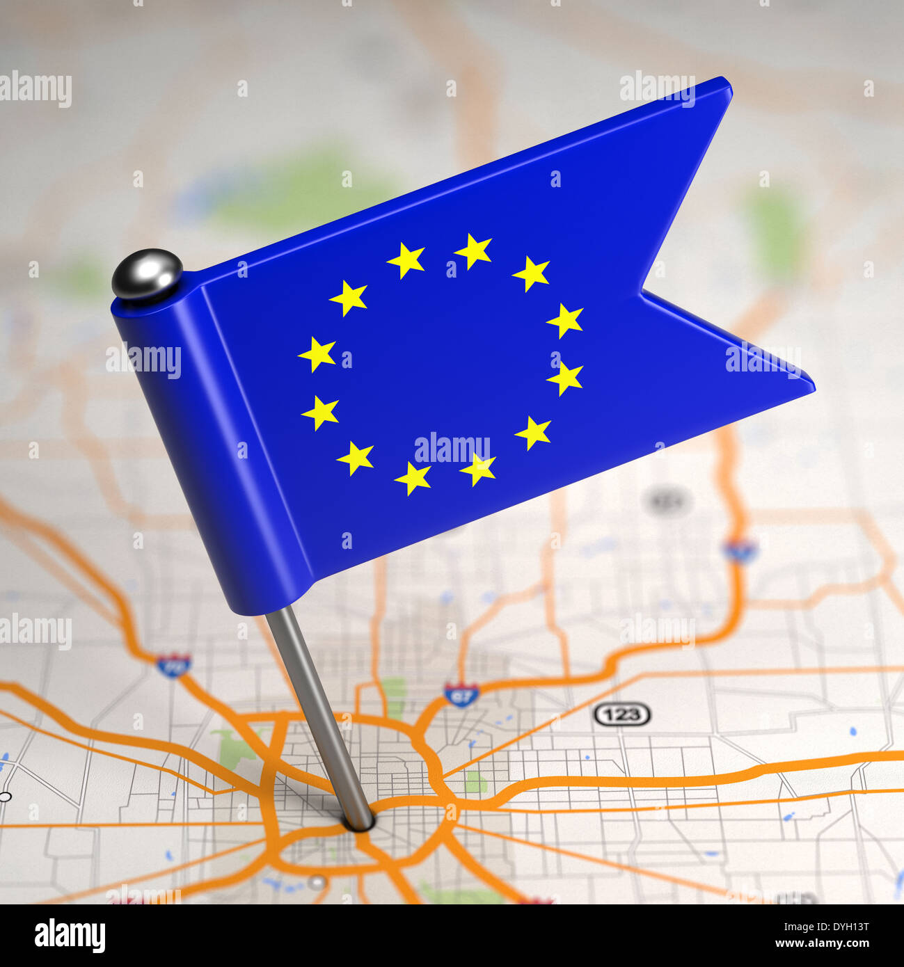 European Union Small Flag on a Map Background Stock Photo - Alamy