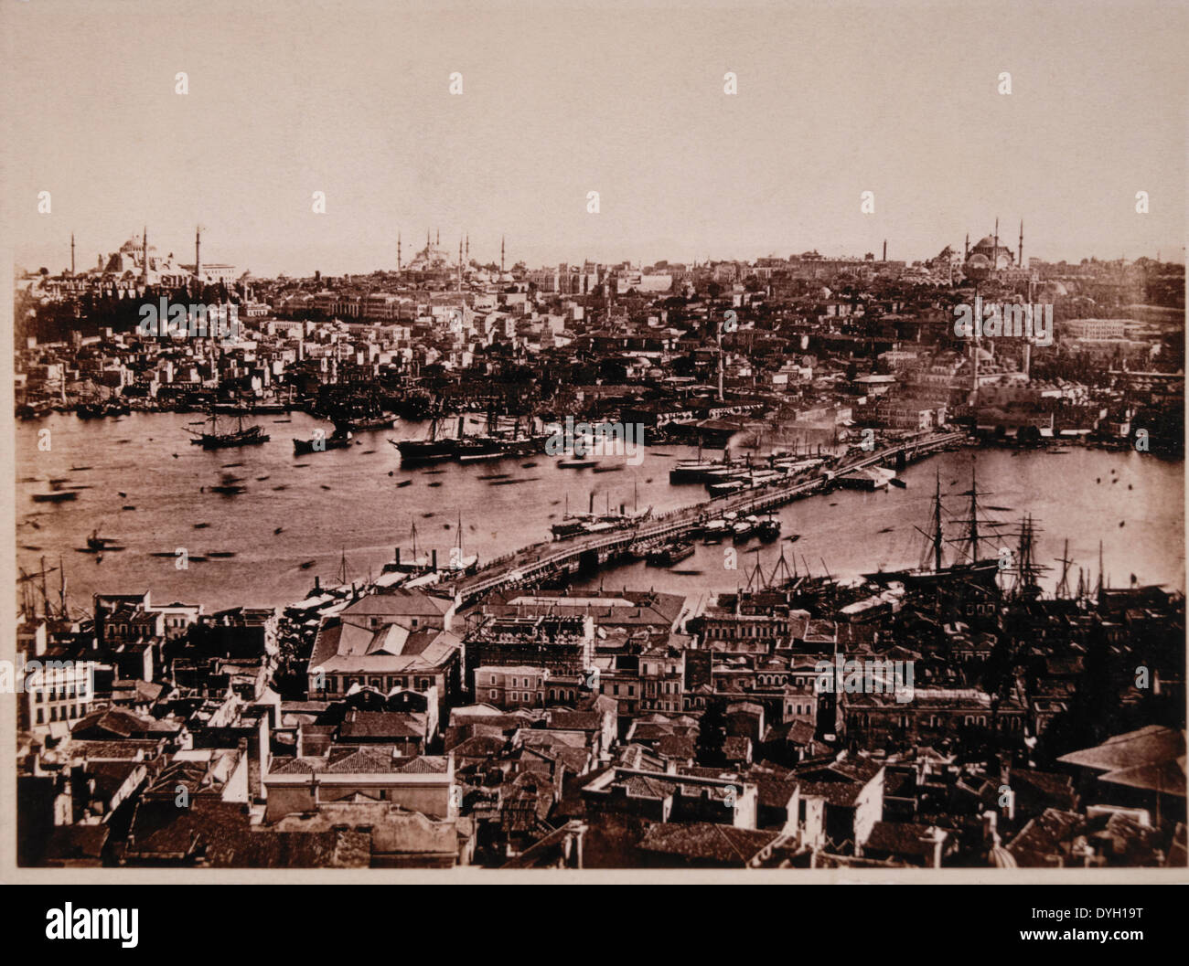 Constantinople (Istanbul) with Bridge over Bosphorus, circa 1885 Stock ...