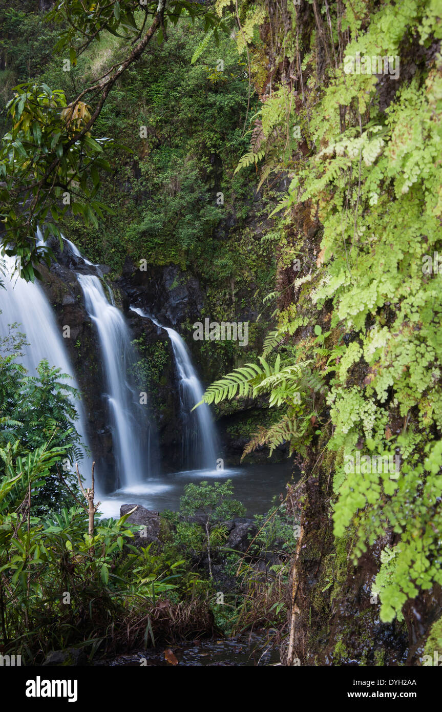Upper Waikani falls (Three Bears Falls) in the Hana region of Maui ...