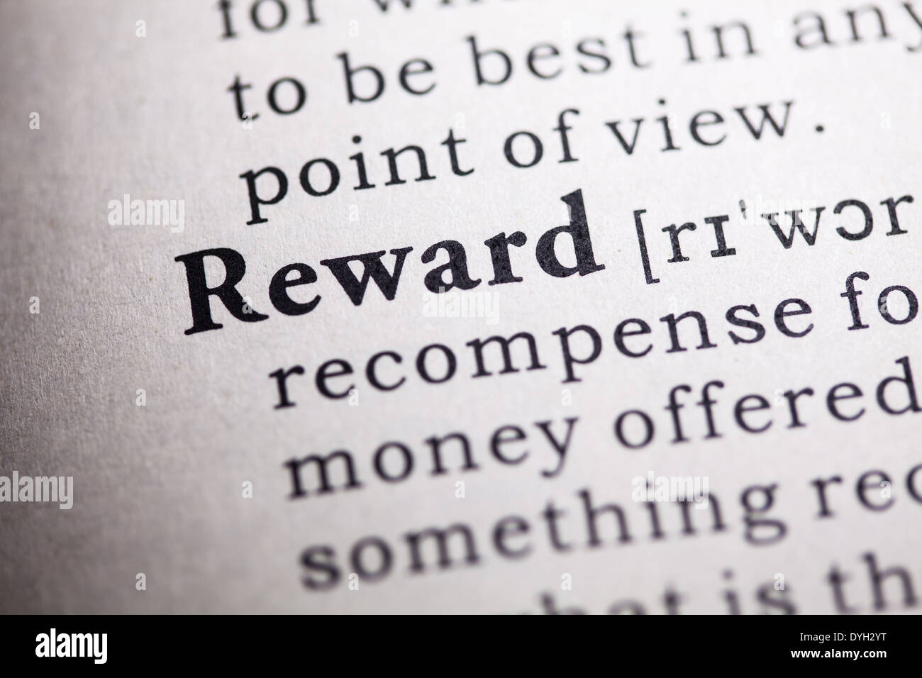 Fake Dictionary, Dictionary definition of the word reward Stock Photo ...