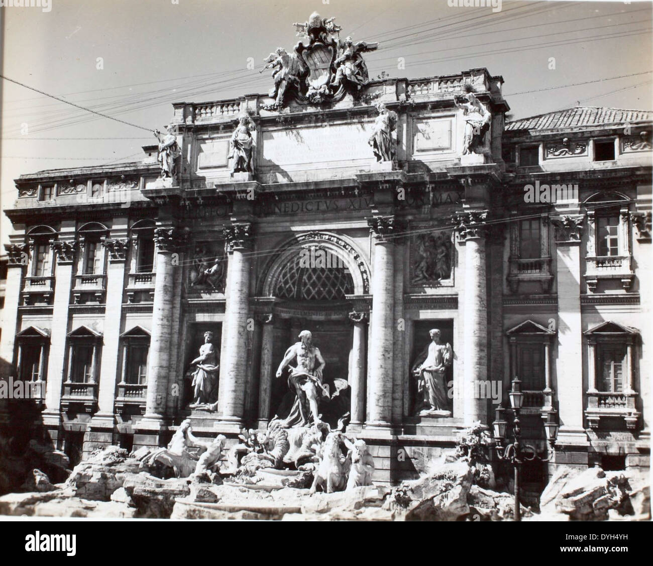 This image shows a B-24 Liberator bomber flying over the Trevi Fountain ...