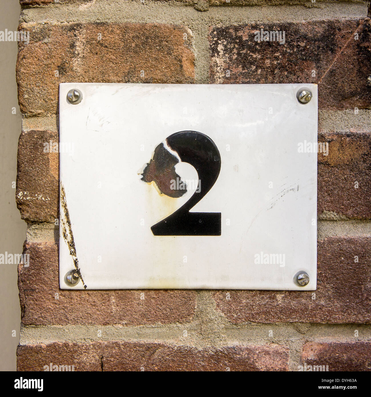 enameled house number two. Black lettering on a white background Stock ...