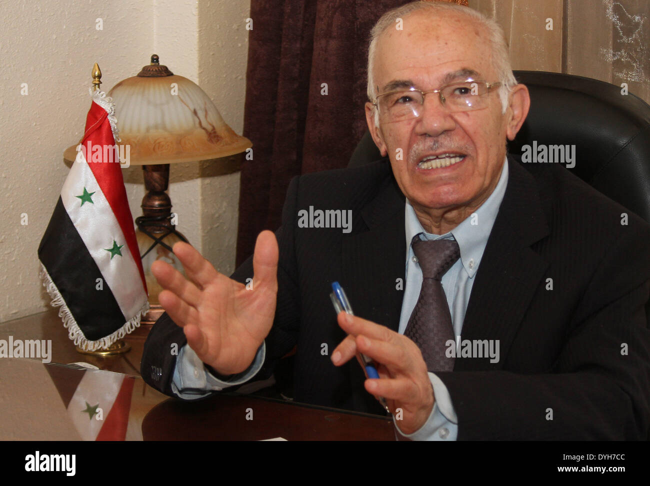 Damascua, Syria. 17th Apr, 2014. Hasan Abdul-Azim, head of the ...