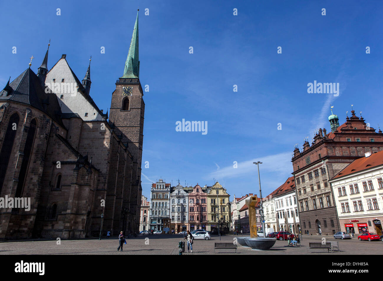 Plzen, Pilsen, Republic square, Cathedral of St. Bartholomew, medieval ...