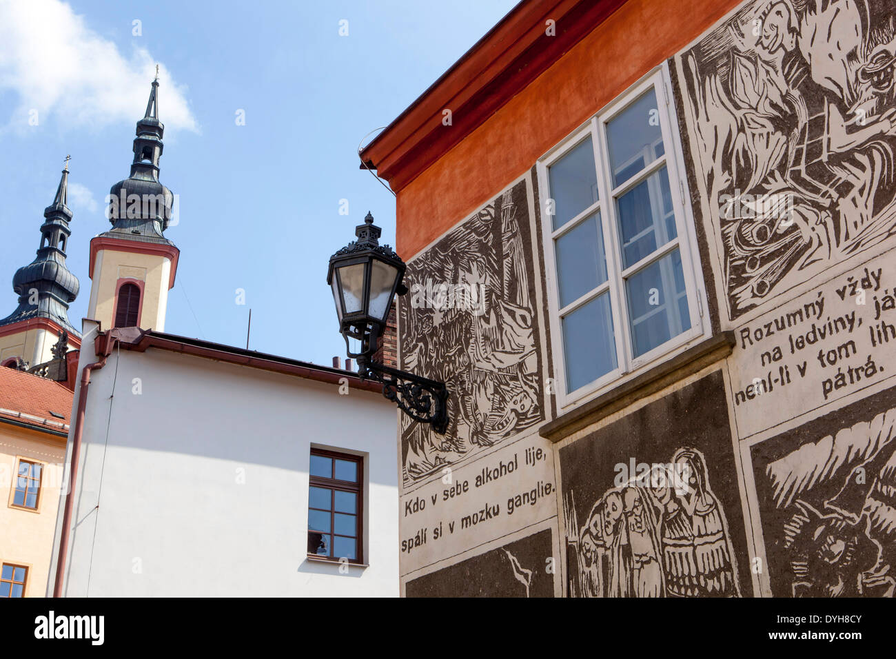 Josef Vachal street Walls of the houses are decorated with graffiti ...