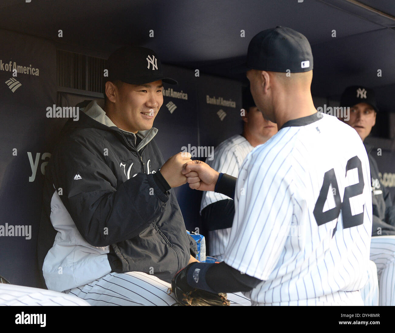 the Bronx, NY, USA. 16th Apr, 2014. Masahiro Tanaka, Derek Jeter (Yankees), APRIL 16, 2014 - MLB ...