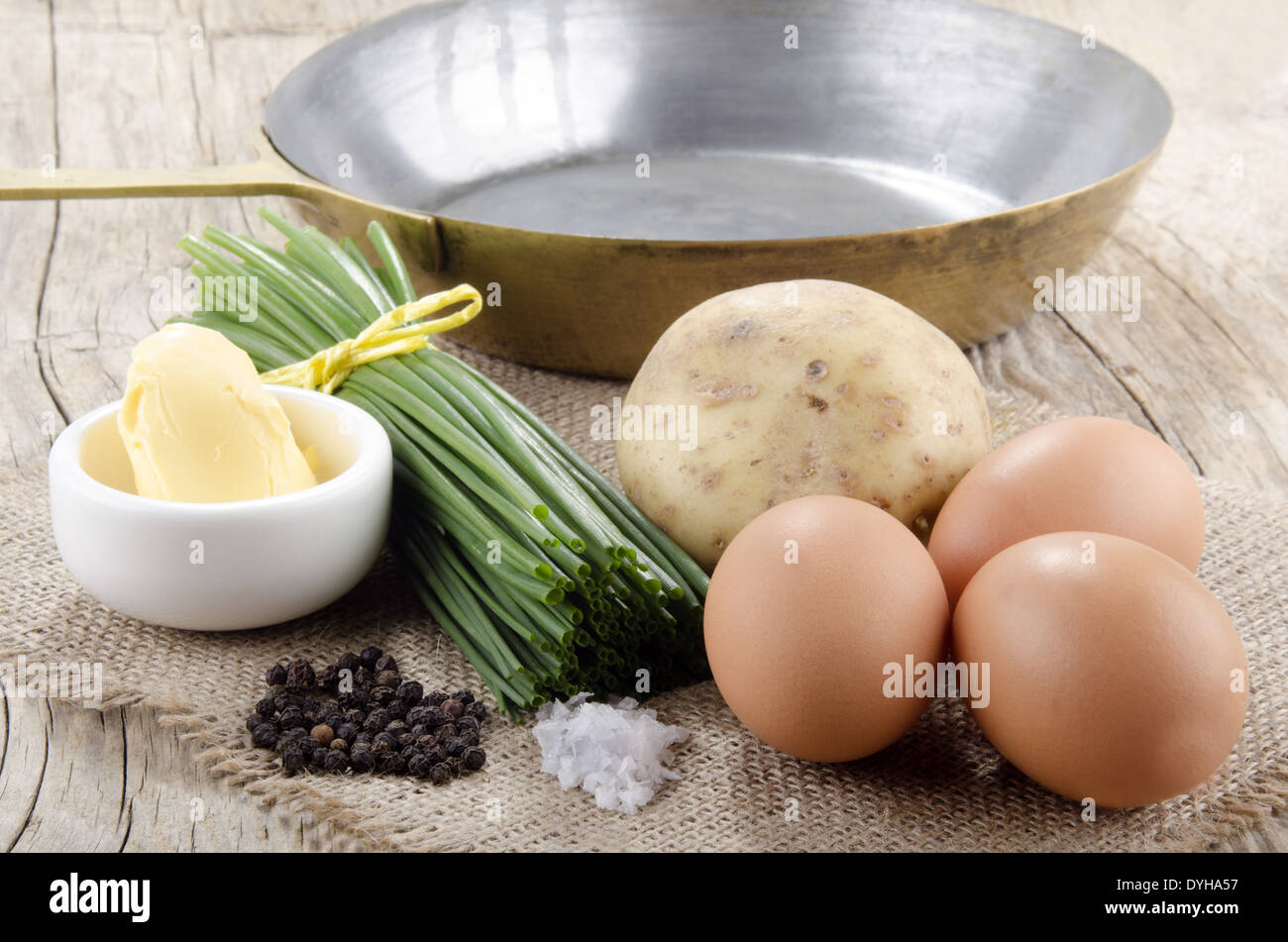 ingredients on jute to make an irish omelette Stock Photo - Alamy