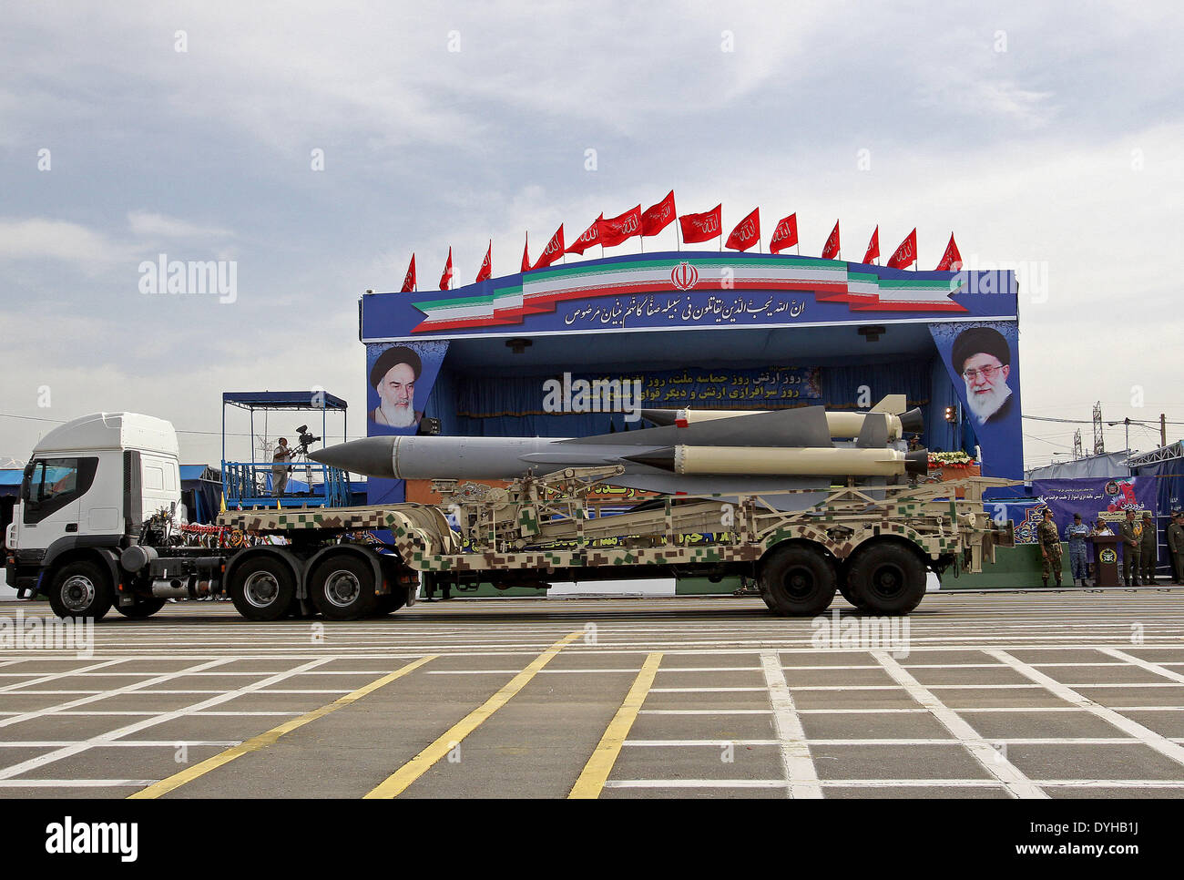Tehran, Iran. 18th Apr, 2014. An Iranian military vehicle carrying a ...