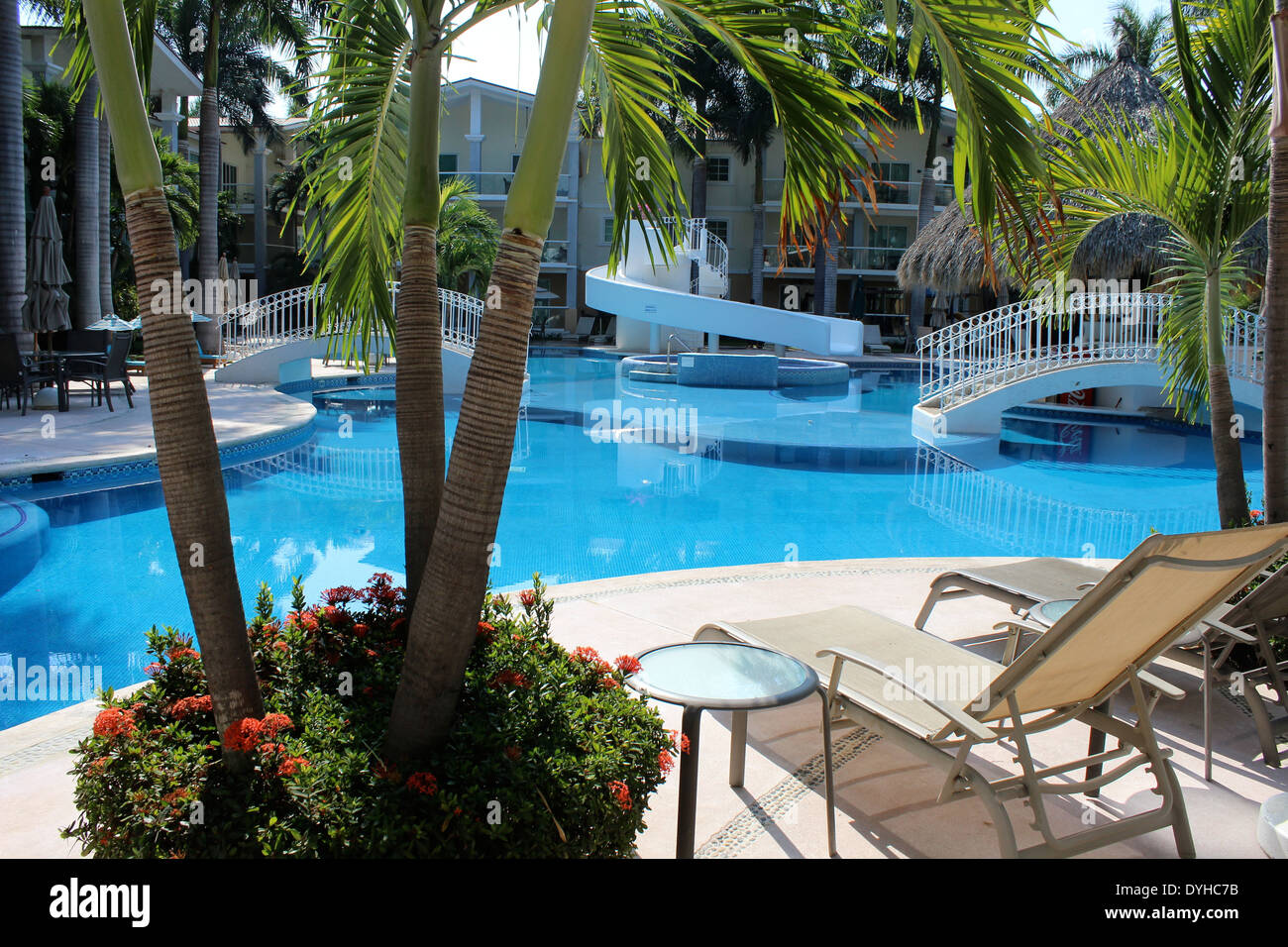 Looking towards the swimming pool at a holiday apartment complex at ...