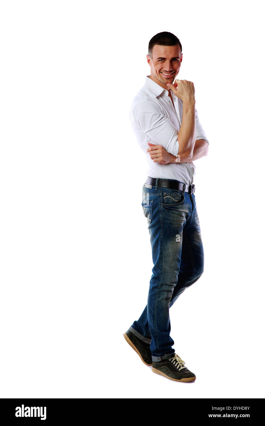 Cheerful man standing over white background Stock Photo - Alamy