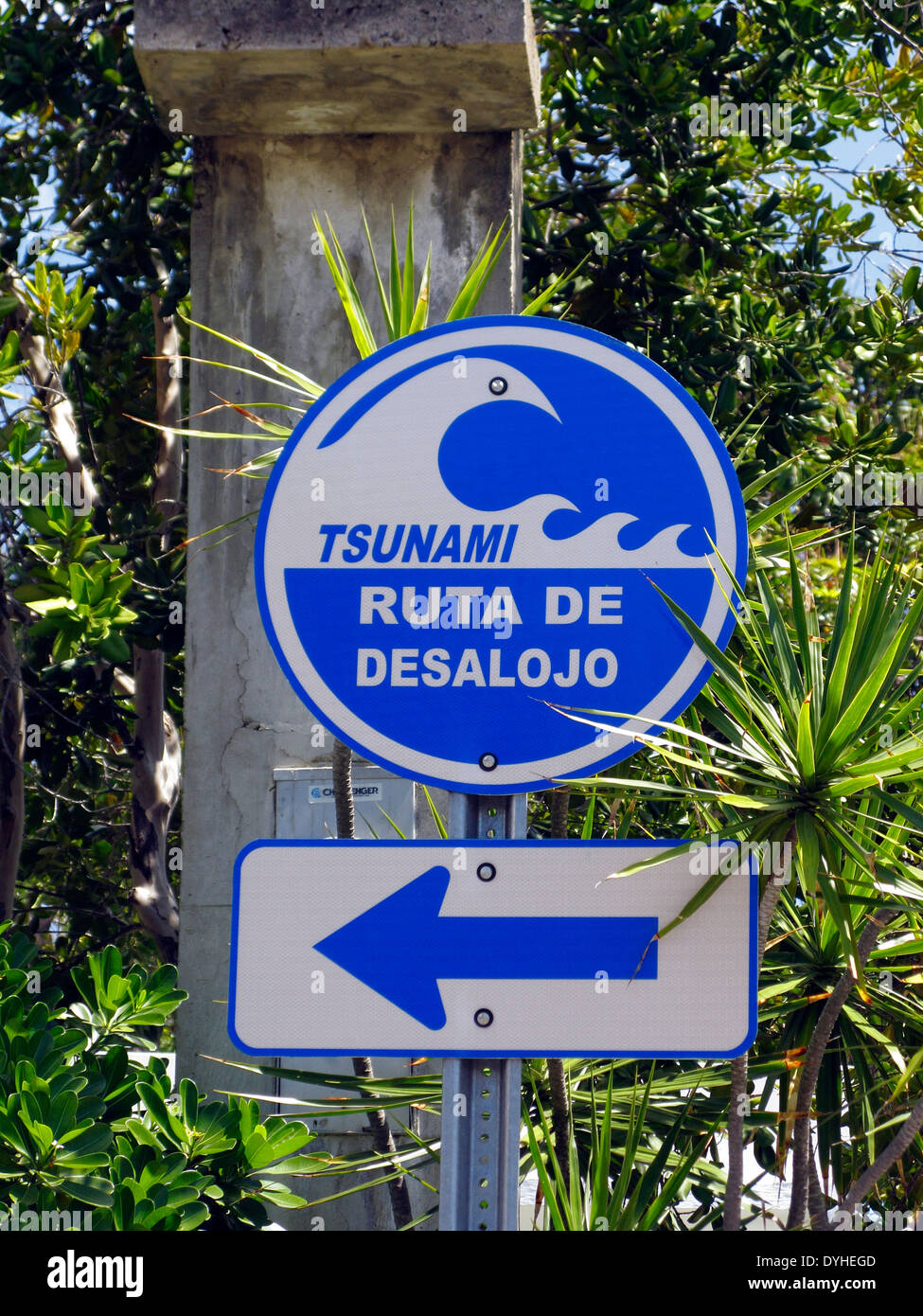 Isla Culebra Puerto Rico USA territory Tsunami evacuation route sign ...