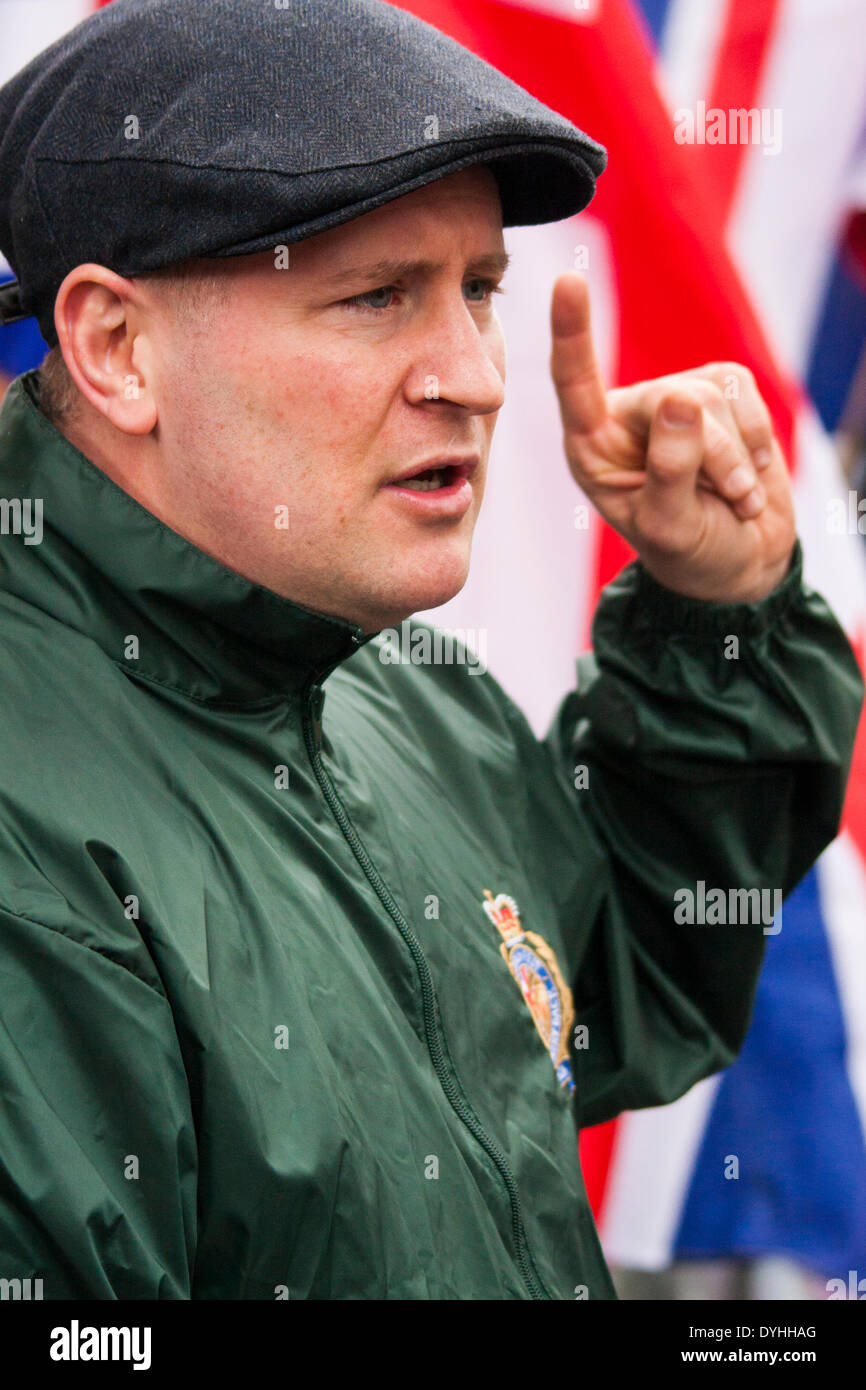 London, April 18th 2014. Paul Golding, leader of Britain First and ...
