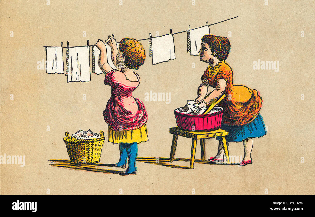 Woman hanging laundry vintage hi-res stock photography and images - Alamy